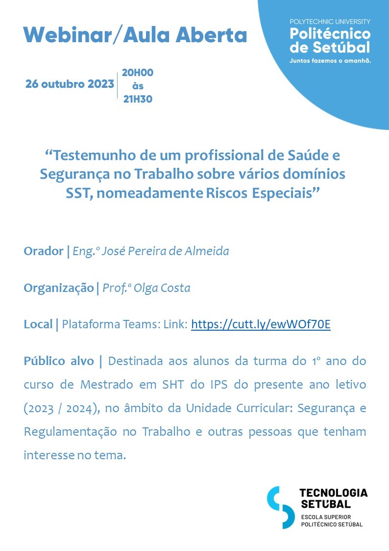 Webinar / Aula Aberta | 26 outubro 2023 | 20:00h às 21:30h | Teams ...